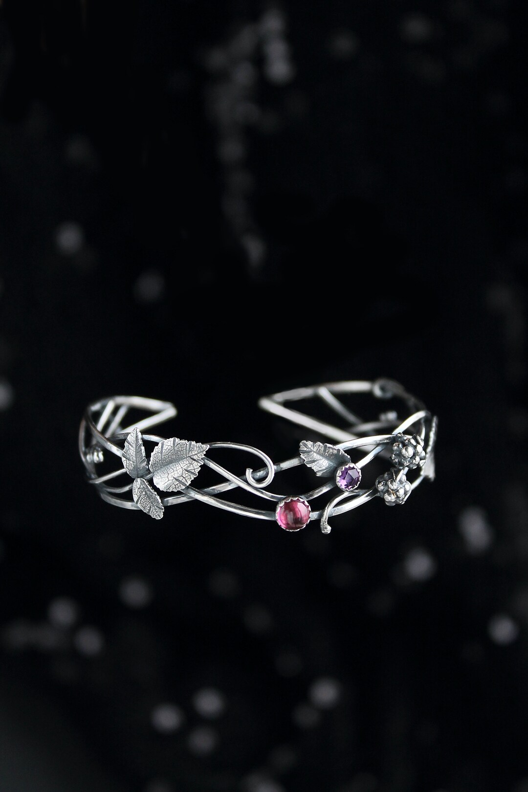 Berries Bracelet Raspberry Silver Bracelet Botanical Cuff Twigs ...