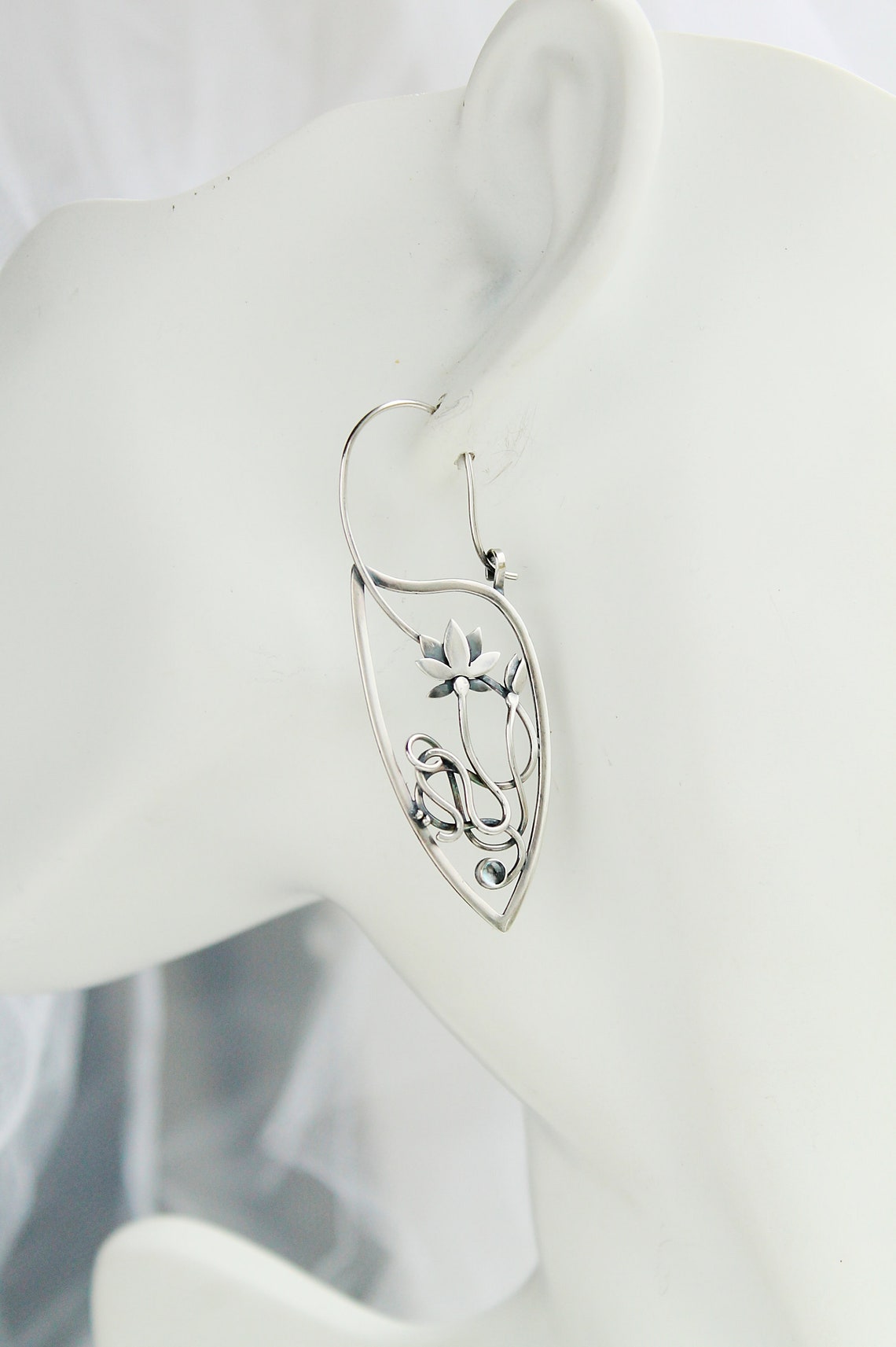 Lotus flower sterling silver earrings Elven jewelry Floral | Etsy