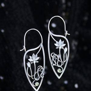 Silver Earrings Lotus Flower Elven Jewelry Floral Style - Etsy