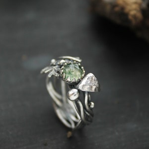 Monstera and Mushrooms Ring Silver Botanical Agate Moss Ring - Etsy