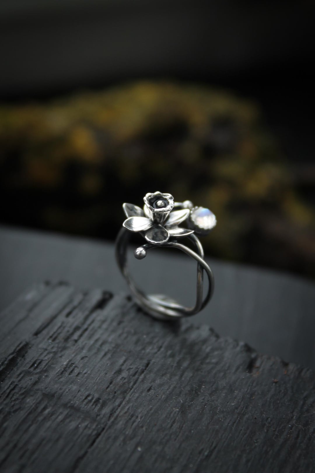 Sterling Silver Daffodil Ring, Floral Adjustable Ring, Botanical ...