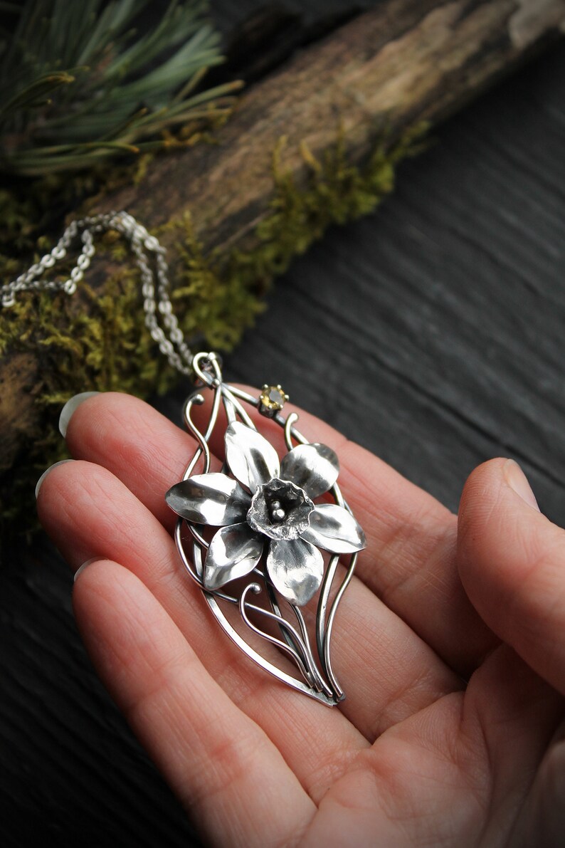 Daffodil Necklace Sterling Silver Botanical Jewelry Floral - Etsy