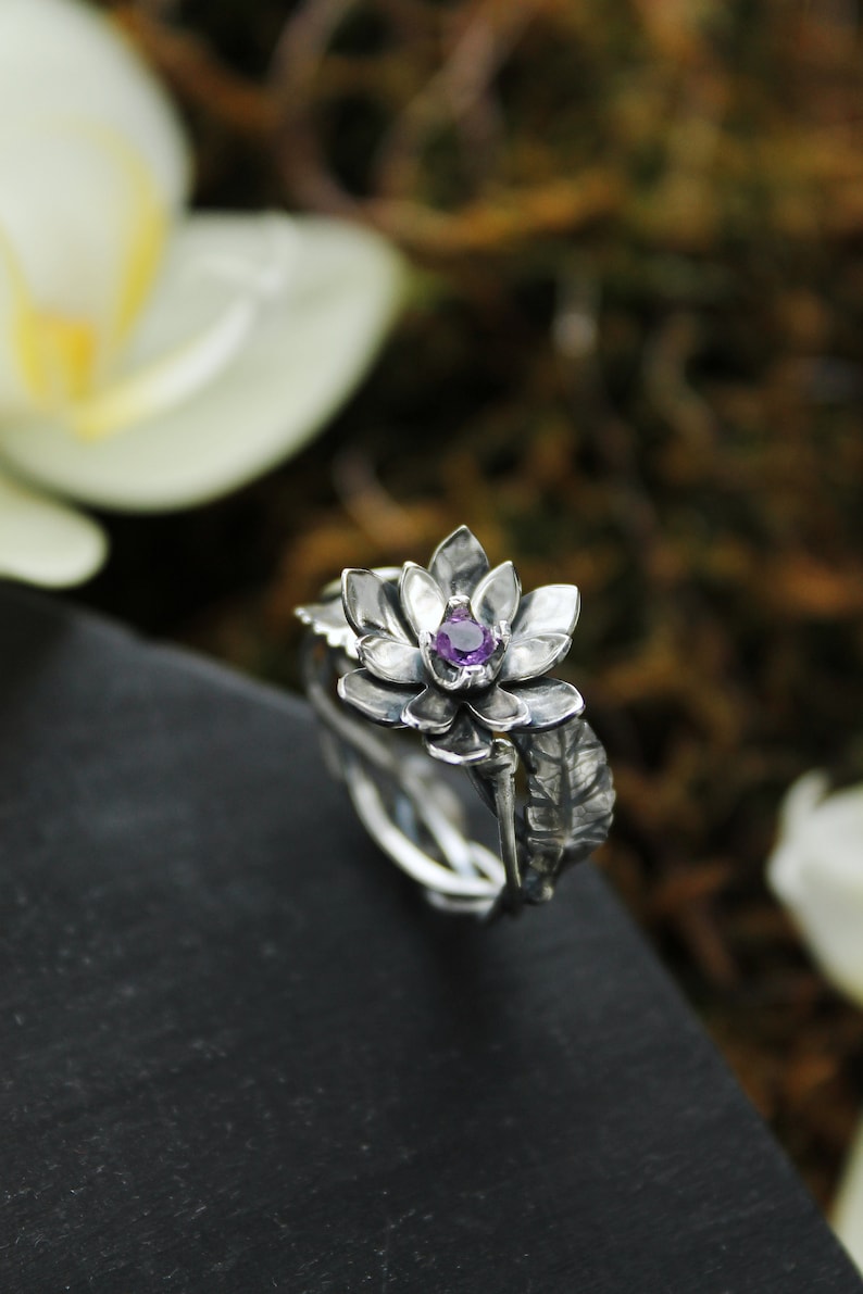 Proposal Ring With Silver Lotus Flower Bohemian Wedding - Etsy