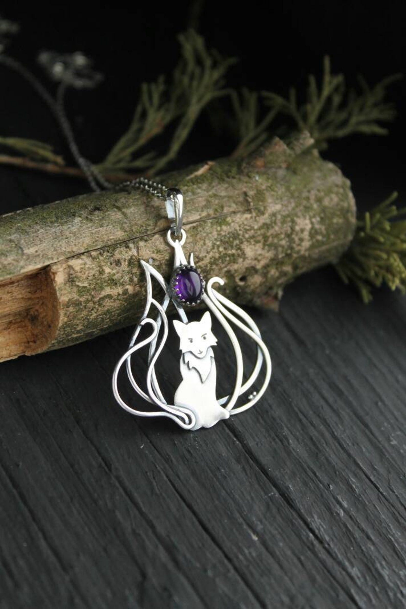 Silver Pendant Kitsune Japan Fox Necklace Totem Animal - Etsy