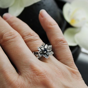 Proposal Ring With Silver Lotus Flower Bohemian Wedding Botanical ...