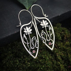 Silver Earrings Lotus Flower Elven Jewelry Floral Style - Etsy