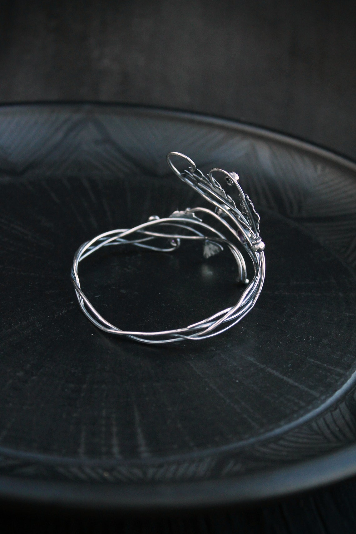 Silver Bracelet Poppy Adjustable Botanical Bangle Elven Cuff | Etsy