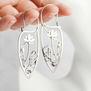 Silver Earrings Lotus Flower Elven Jewelry Floral Style - Etsy