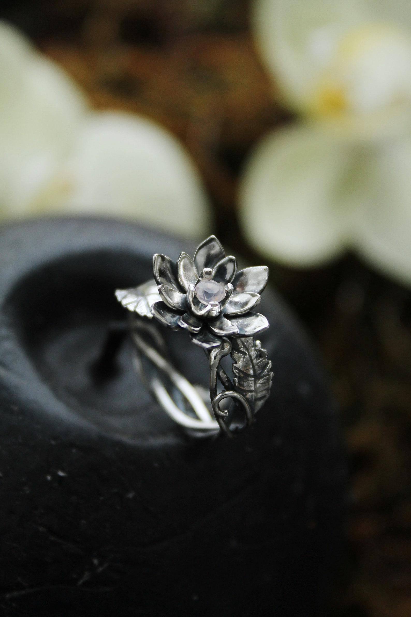 Proposal Ring With Silver Lotus Flower Bohemian Wedding - Etsy