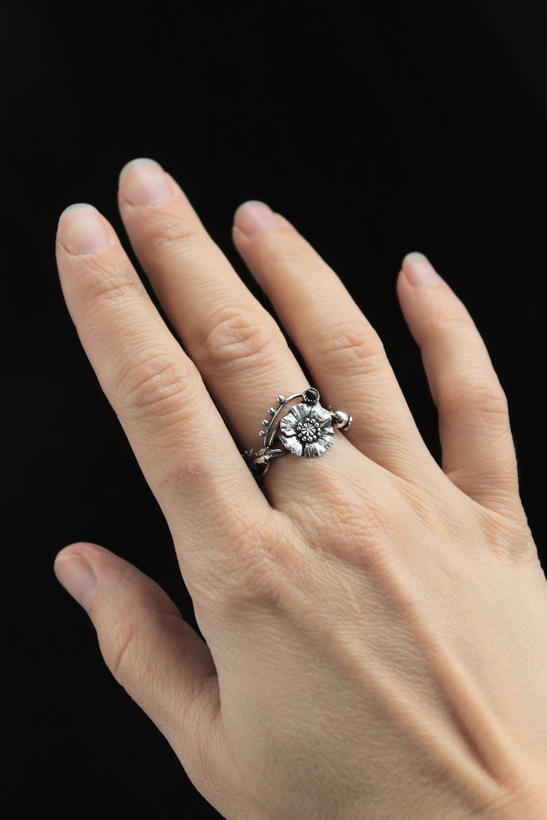 Silver Ring Flower Poppy Ring Botanical Jewelry Floral - Etsy