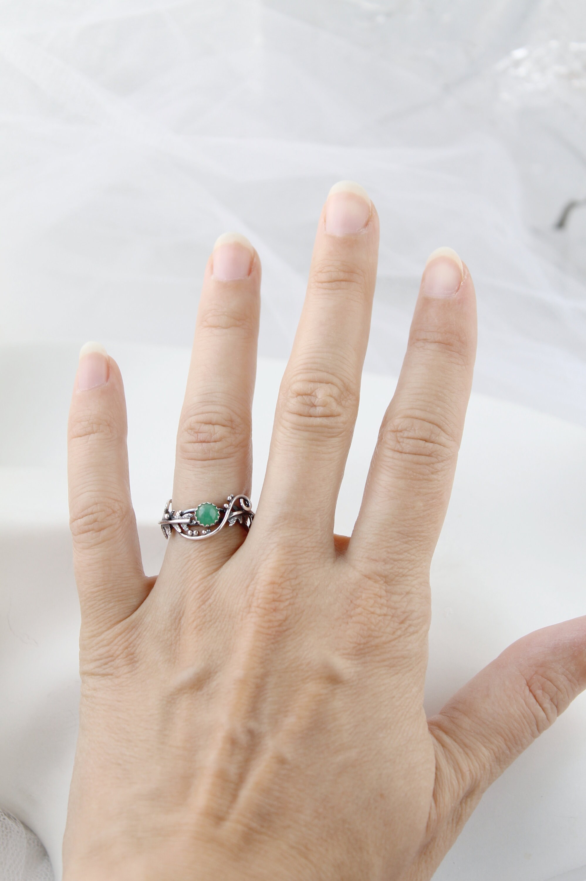 Emerald fern leaf ring engagement Elven Botanical floral ring | Etsy