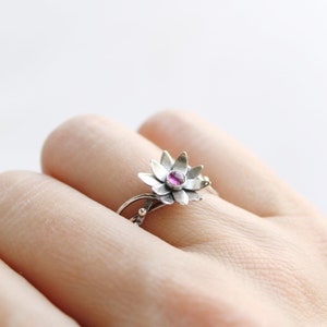 Lotus Ring Proposal Flower Ring Pink Floral Engagement Ring Silver Wire ...