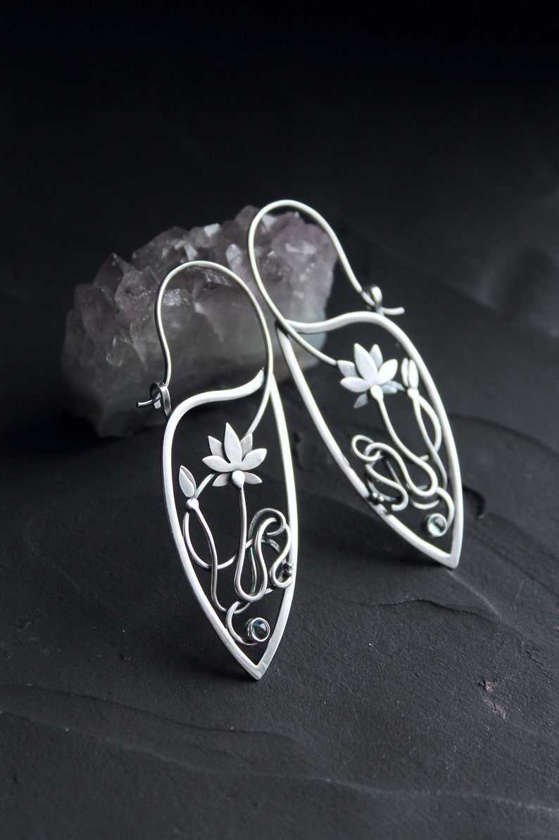 Lotus flower sterling silver earrings Elven jewelry Floral | Etsy