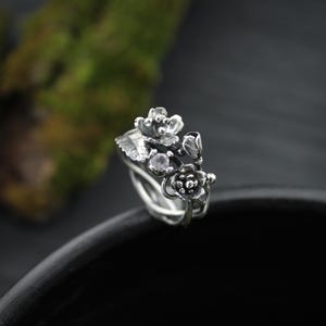 Cherry Blossom Ring Proposal Jewelry Bohemian Wedding Silver Floral ...