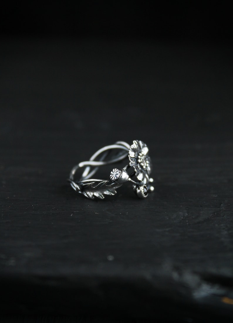 Silver Ring Flower Poppy Ring Botanical Jewelry Floral - Etsy