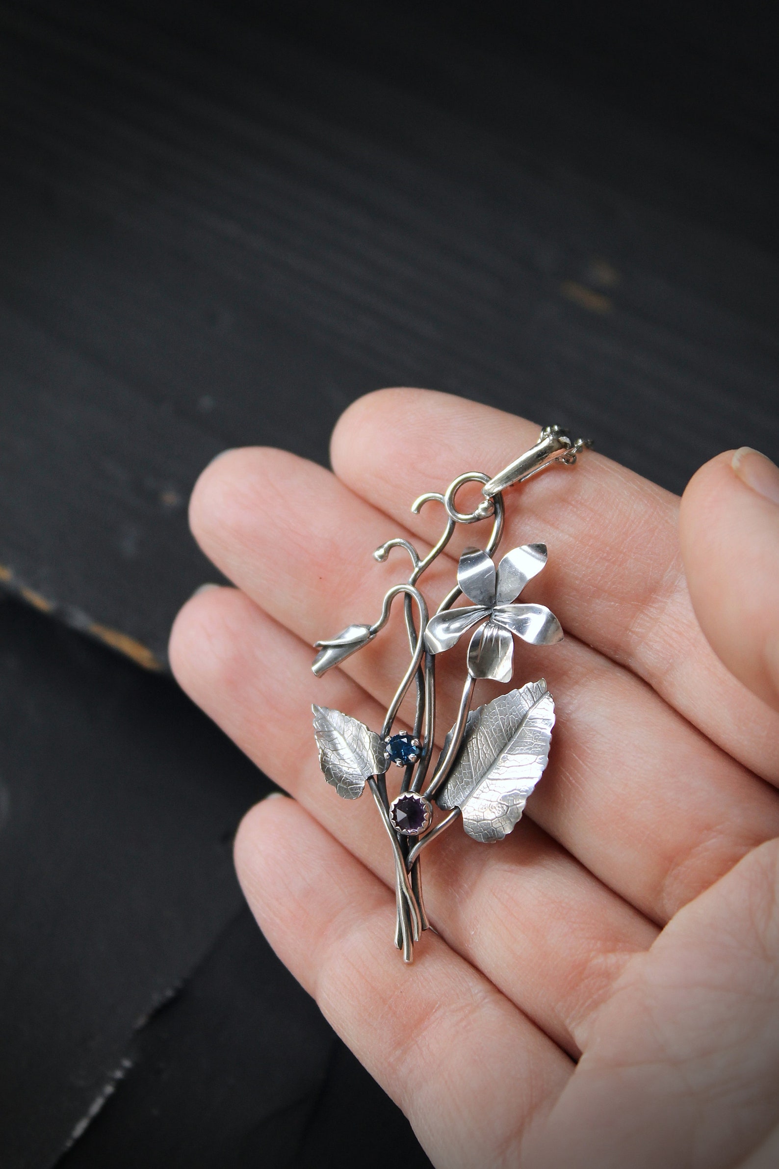 Violet Flower Necklace Sterling Silver Floral Pendant Garden - Etsy