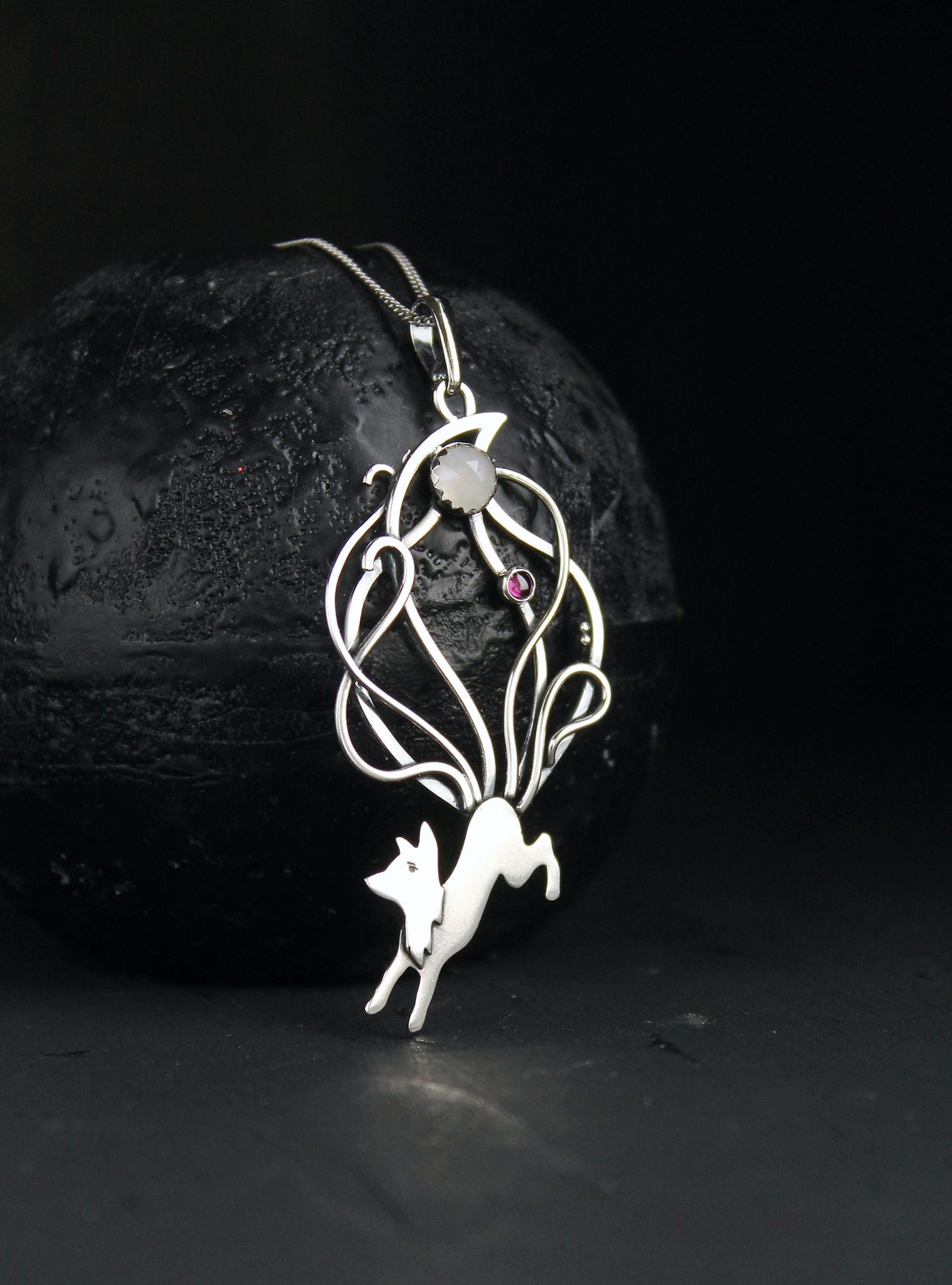 Silver necklace Kitsune pendant Japanese Fox Totem animal | Etsy