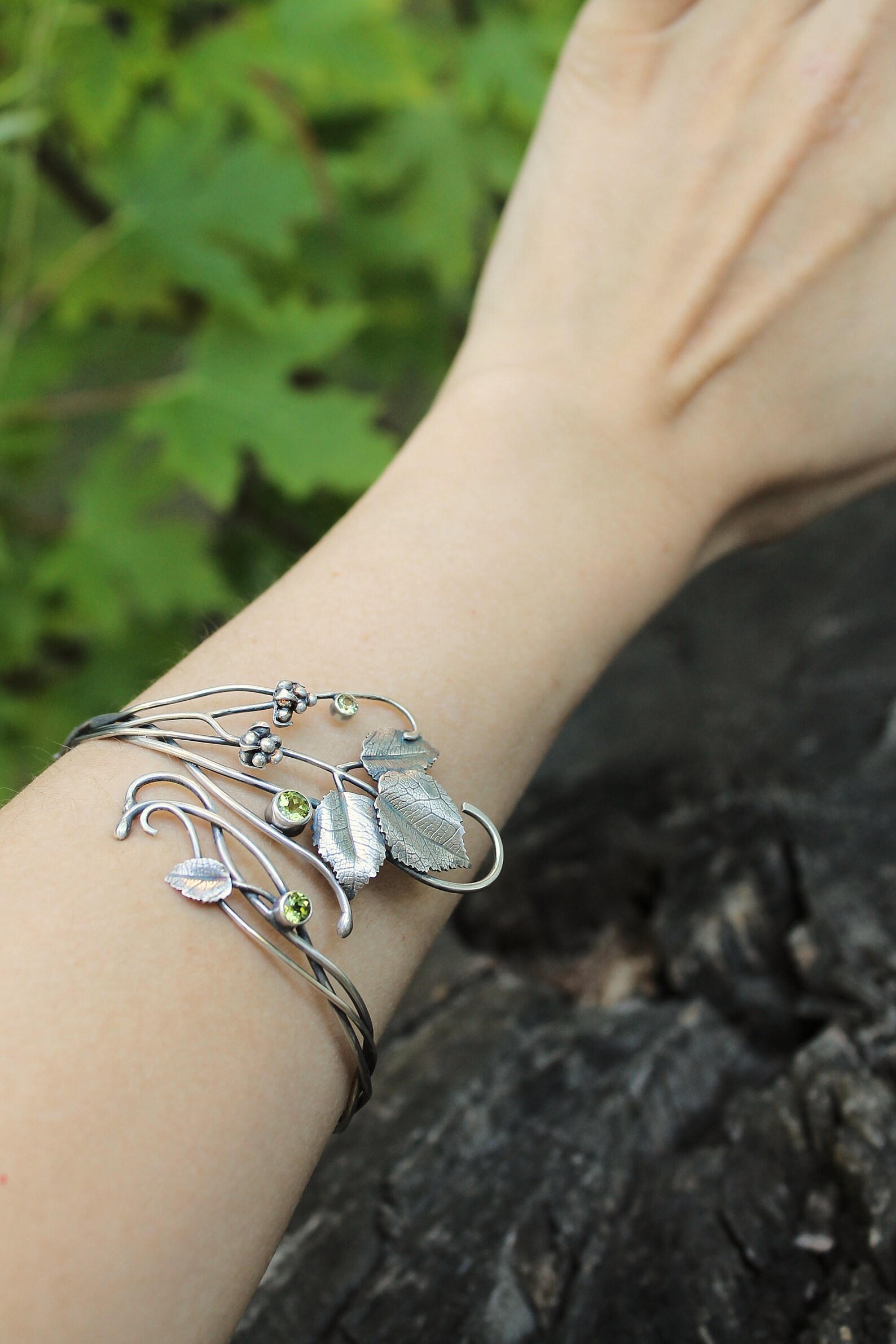 Silver Plant Bracelet Raspberry Bracelet Botanical Cuff Twigs | Etsy