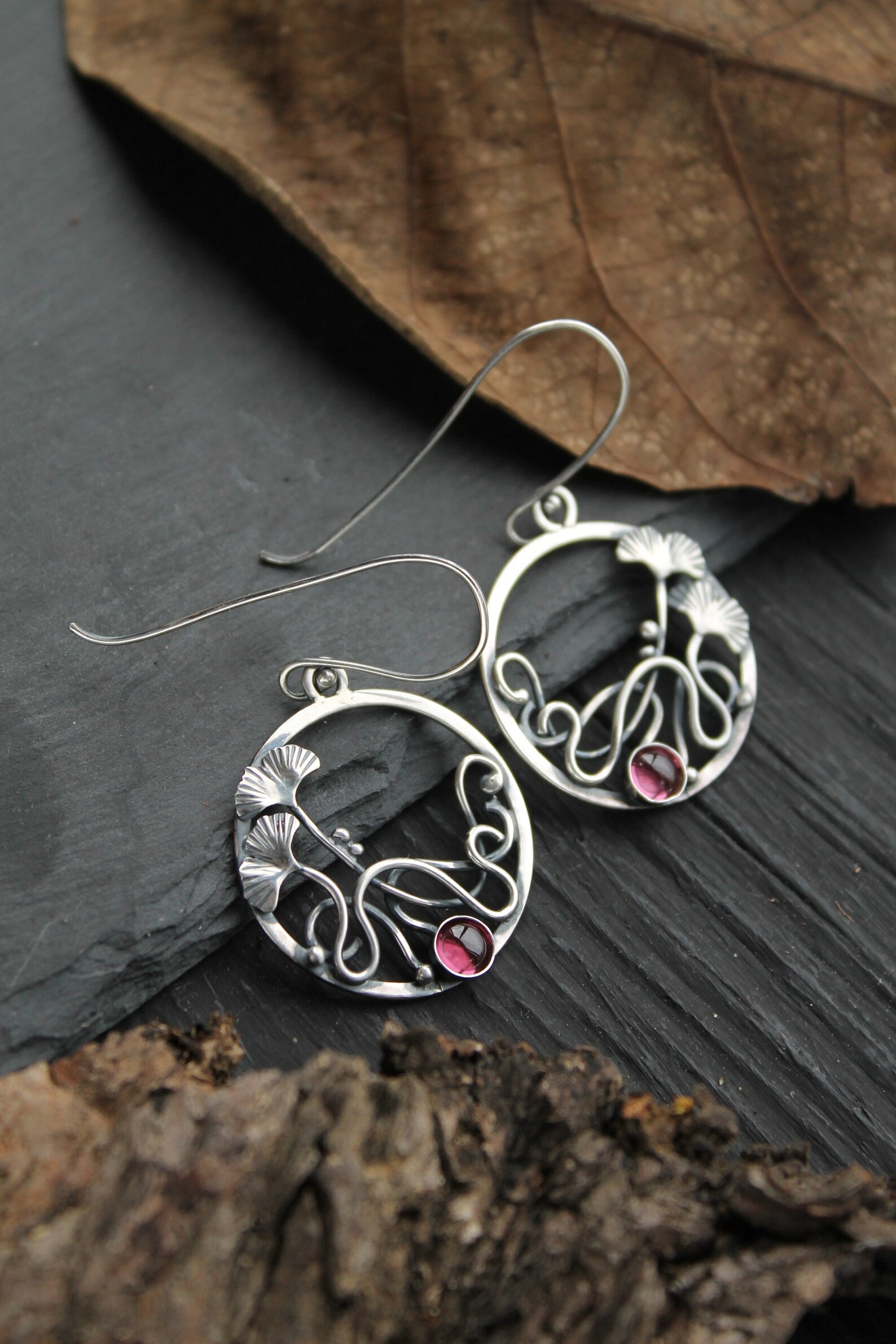 Silver Earrings Ginkgo Leaf Jewelry Elven Style Wedding Earrings - Etsy