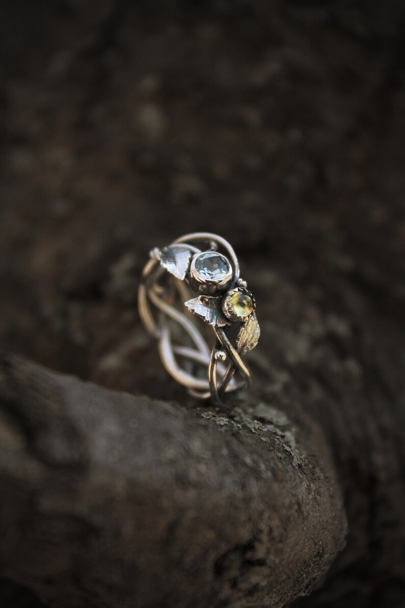 Elven engagement ring Twig ring Sterling silver leaves ring | Etsy