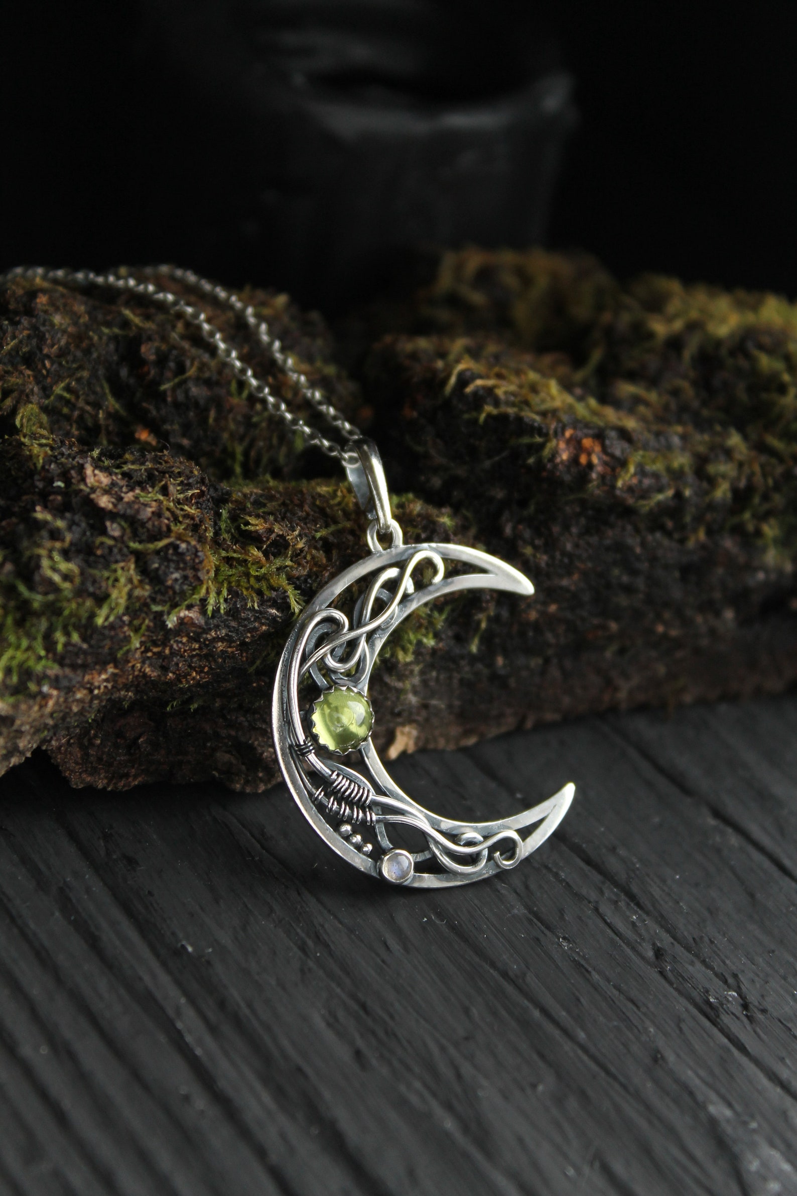 Silver moon pendant Moon phases jewelry Celestian pendant | Etsy