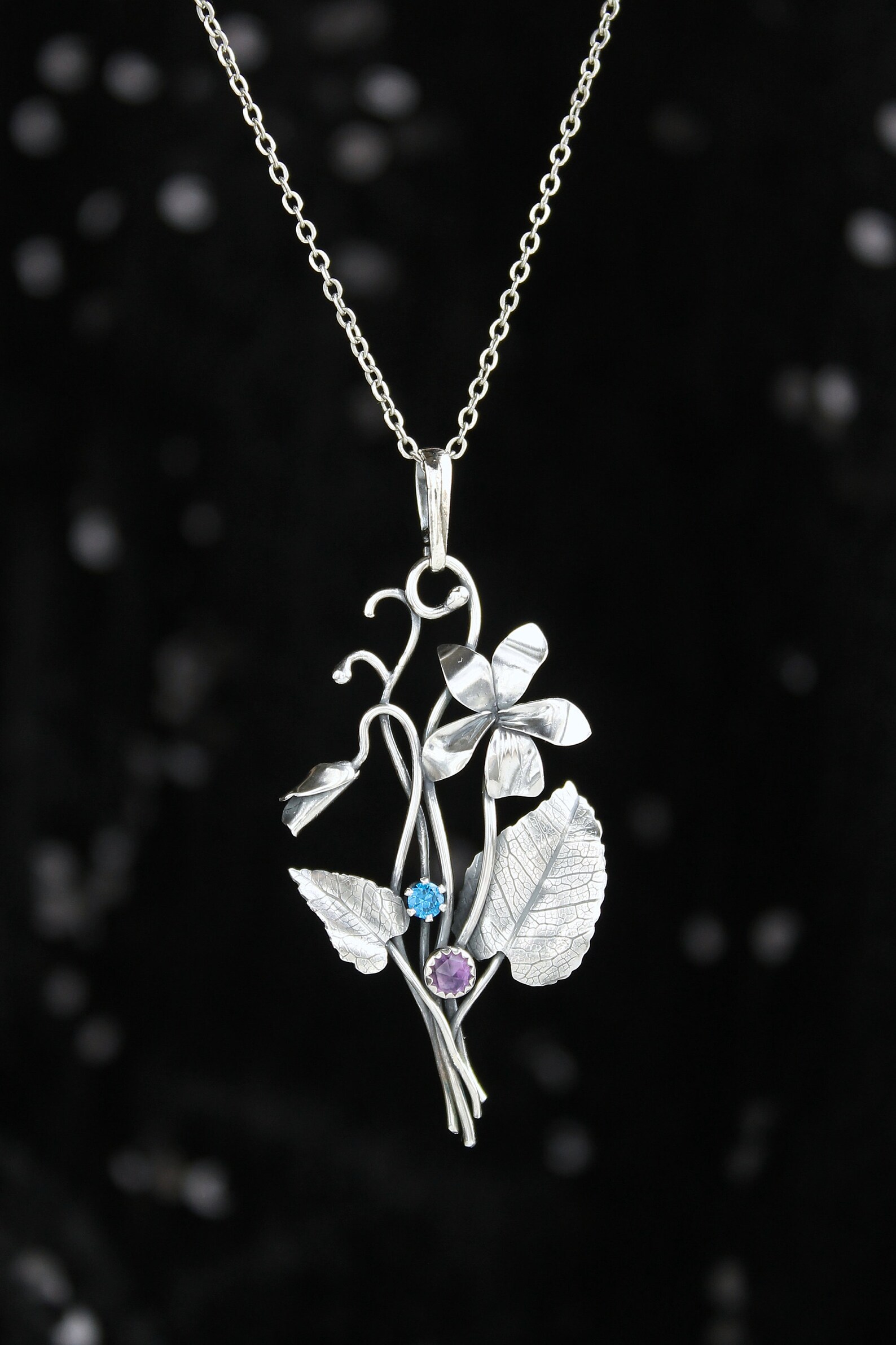 Violet Flower Necklace Sterling Silver Floral Pendant Garden - Etsy