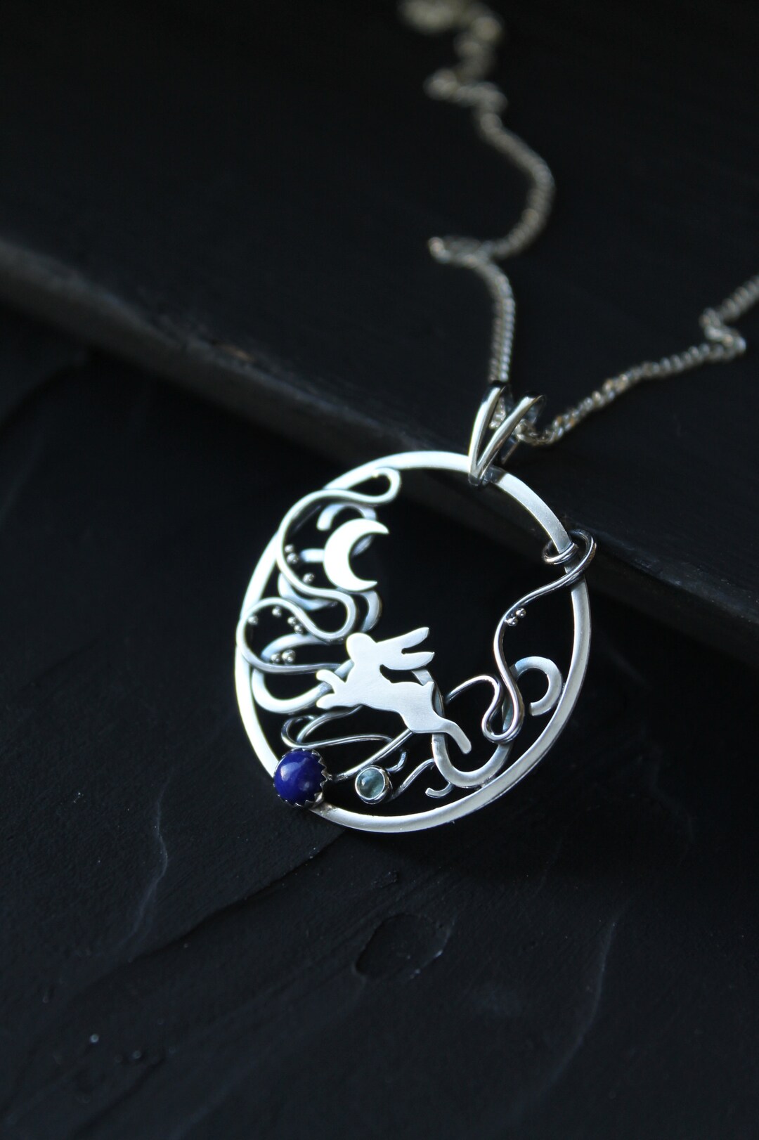 Silver Pendant Moon Rabbit Necklace Moon Hare Totem Charm - Etsy