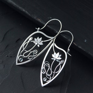 Lotus Flower Sterling Silver Earrings Elven Jewelry Floral Design - Etsy