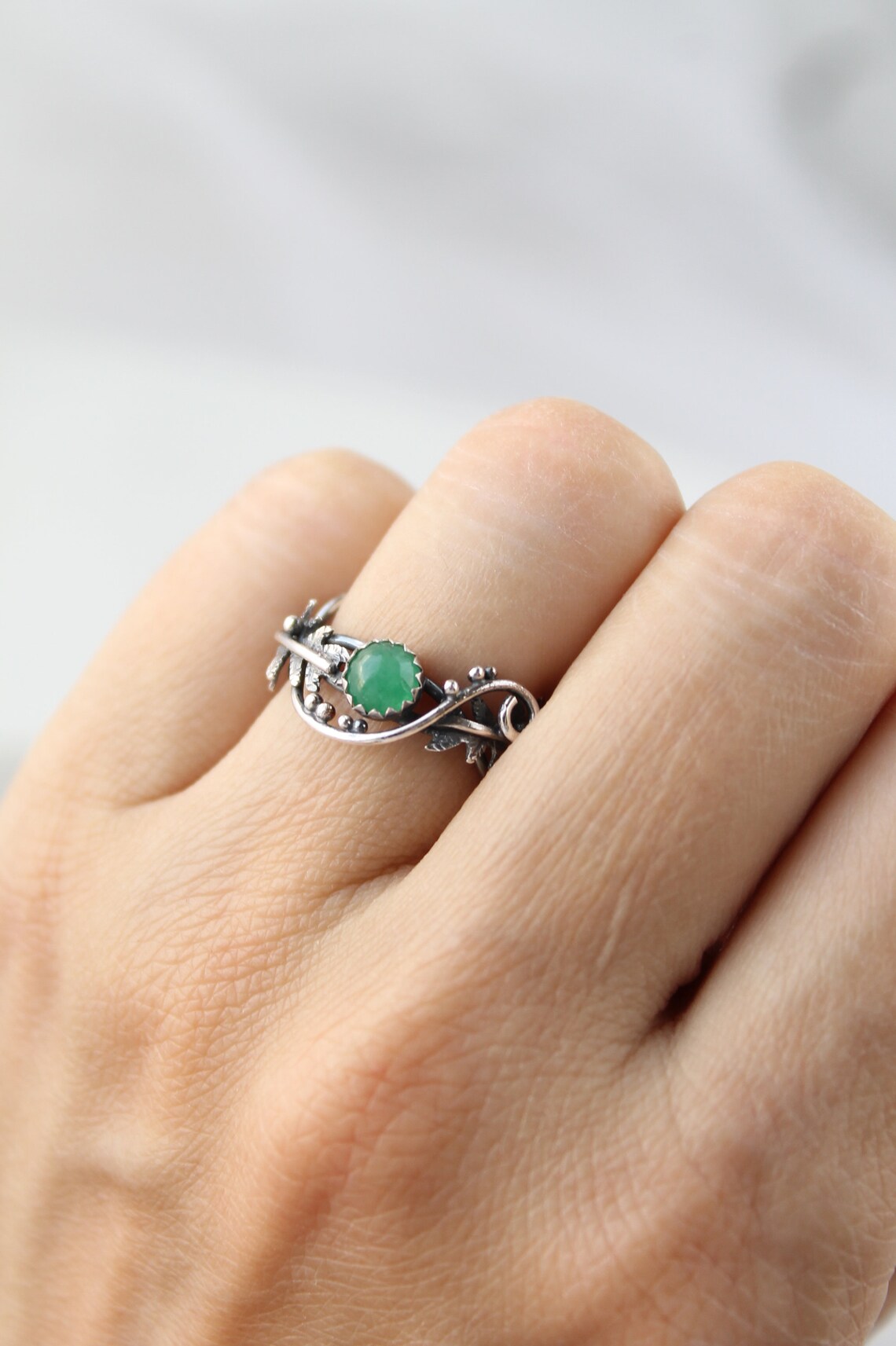 Emerald fern leaf ring engagement Elven Botanical floral ring | Etsy