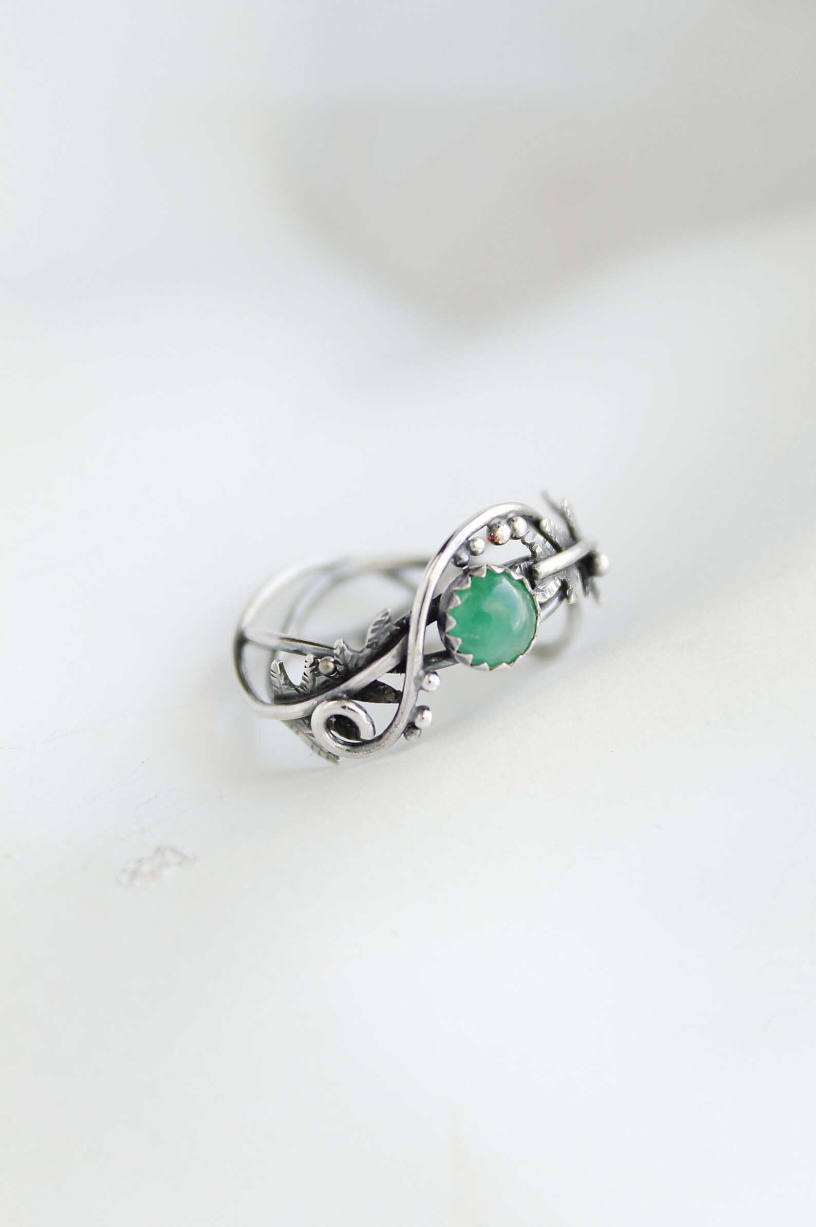 Emerald fern leaf ring engagement Elven Botanical floral ring | Etsy