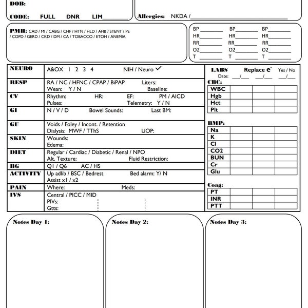 Nurse Report Sheet Version 2 - Etsy Canada