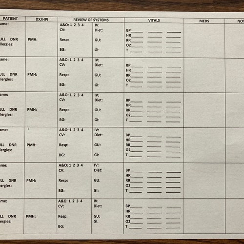 Patient Care Tech Report Sheet - Etsy