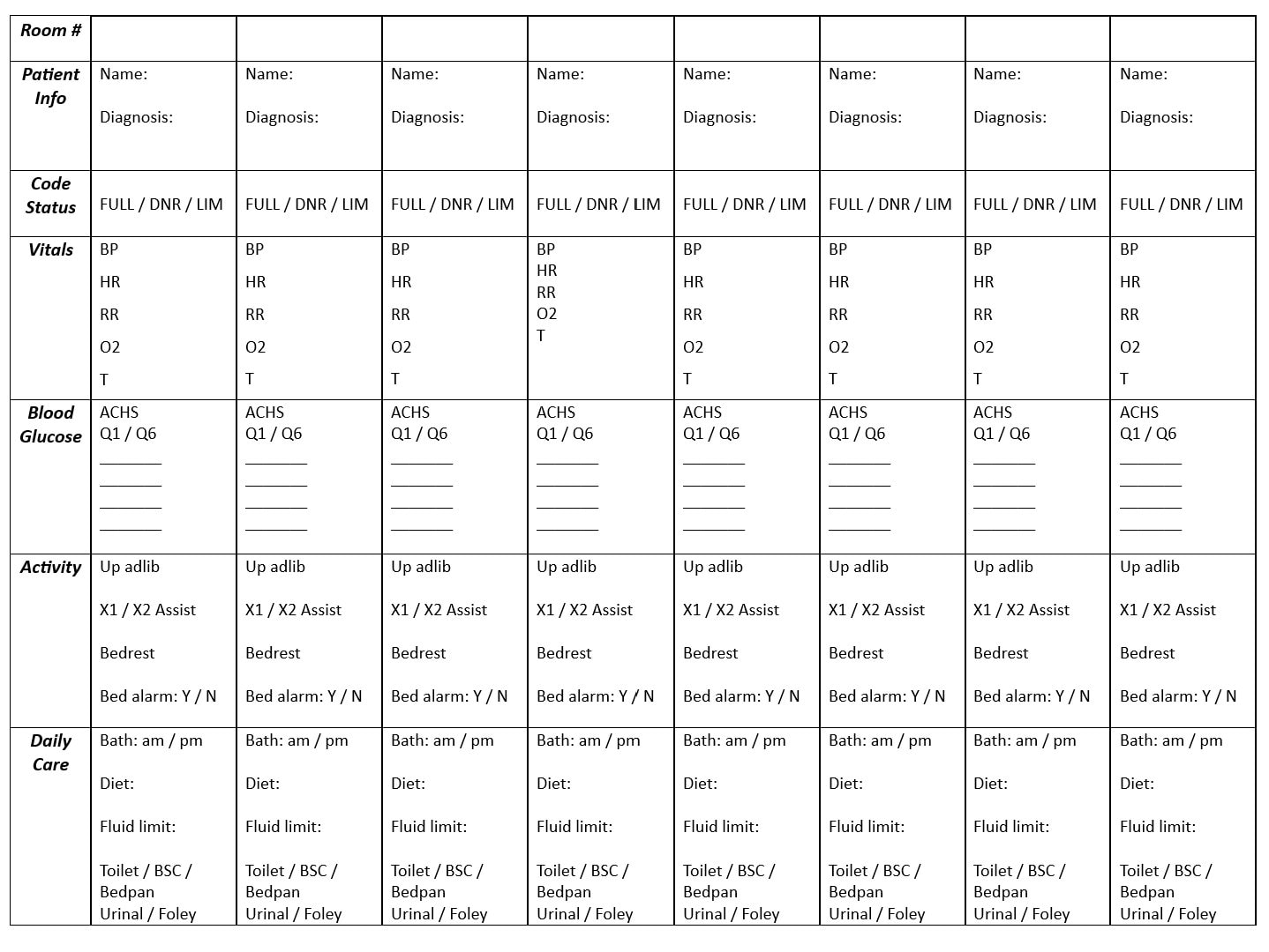 Patient Care Tech Report Sheet Horizontal - Etsy