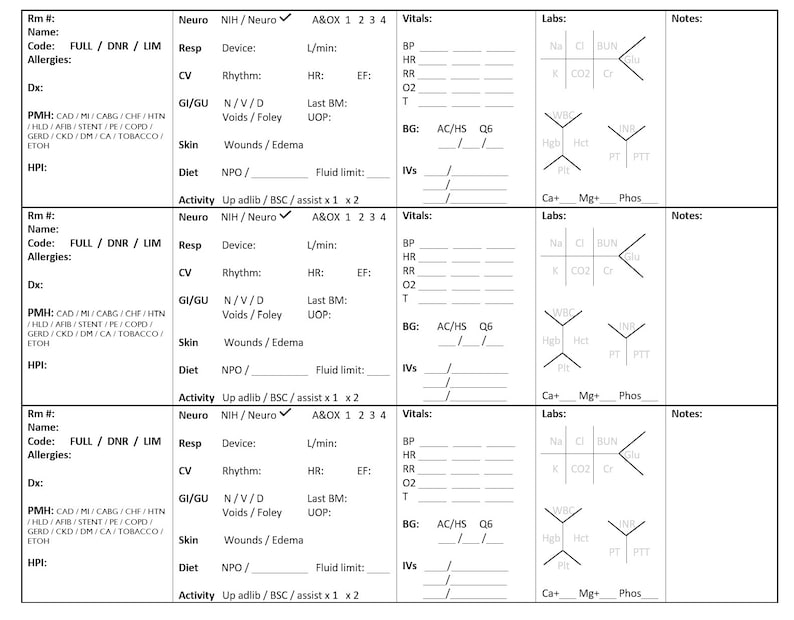 Trifold Nurse Report Sheet - Etsy
