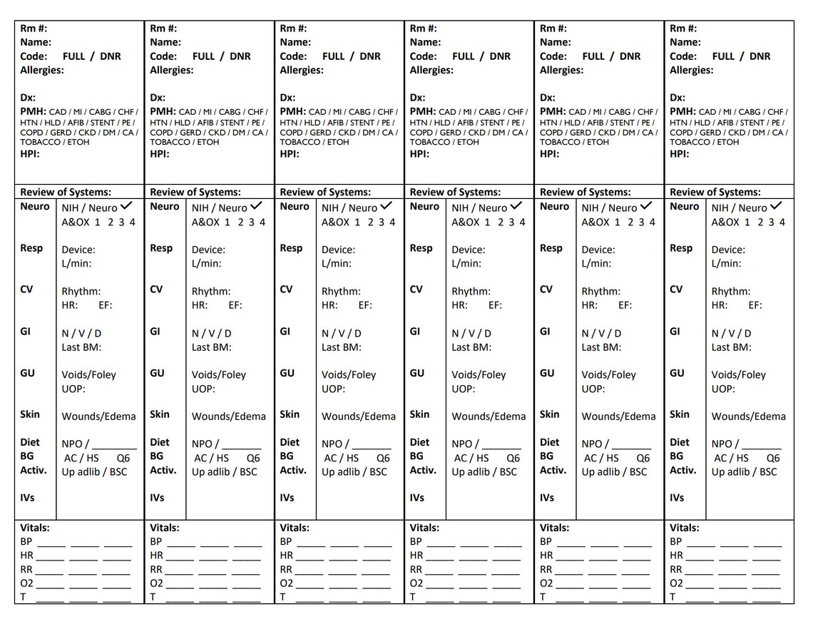Multi-patient Report Sheet in Columns - Etsy