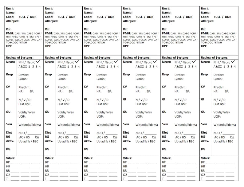 Multi-patient Report Sheet in Columns - Etsy