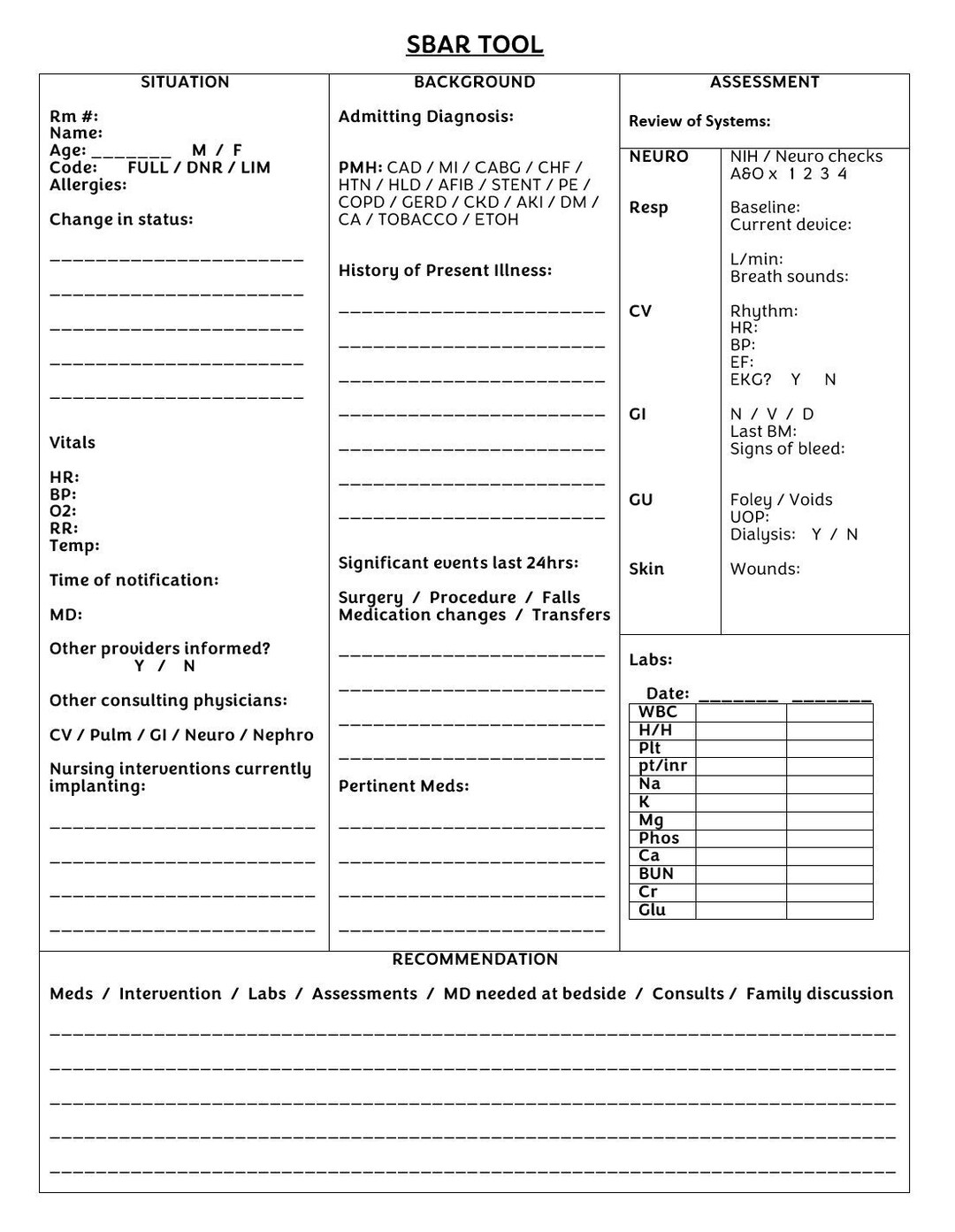 SBAR Nursing School Tool - Etsy