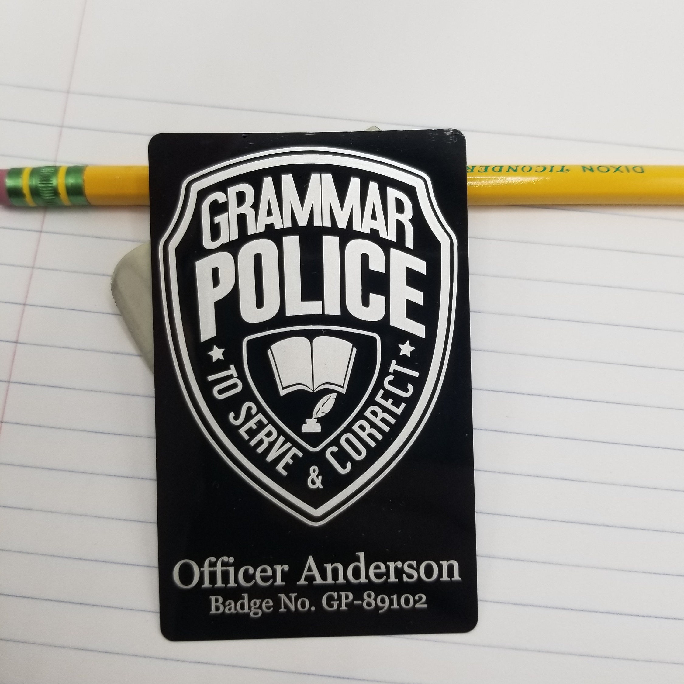 Custom Grammar Police Badge With Citation Log Personalizable - Etsy