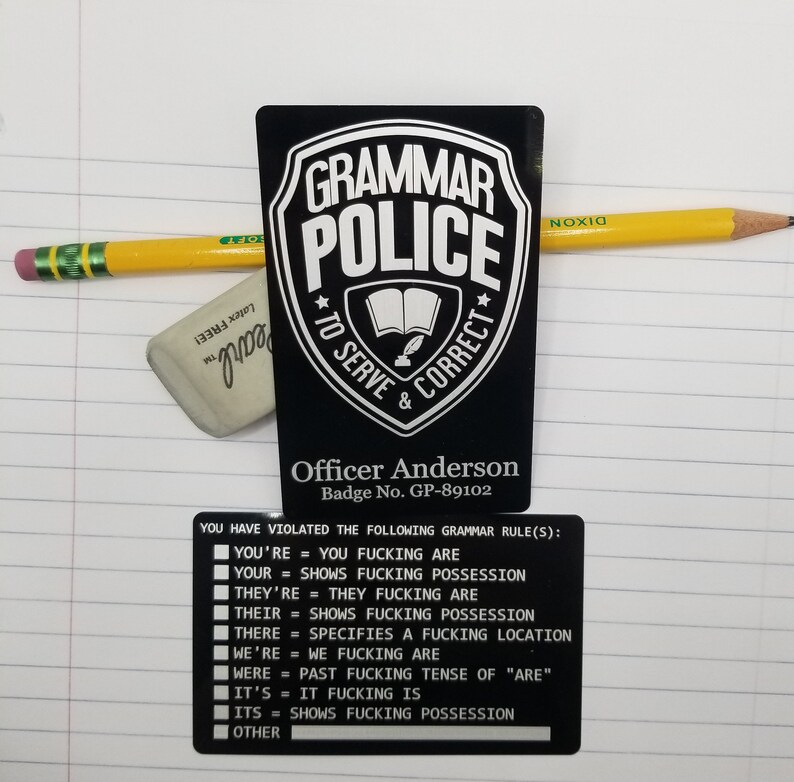 Custom Grammar Police Badge With Citation Log Personalizable - Etsy