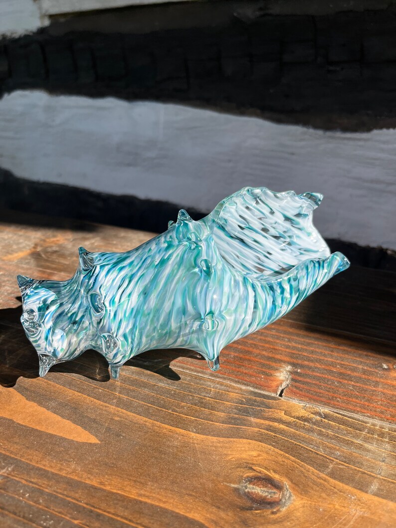 Handblown Glass Blue Mix Conch Shell - Etsy