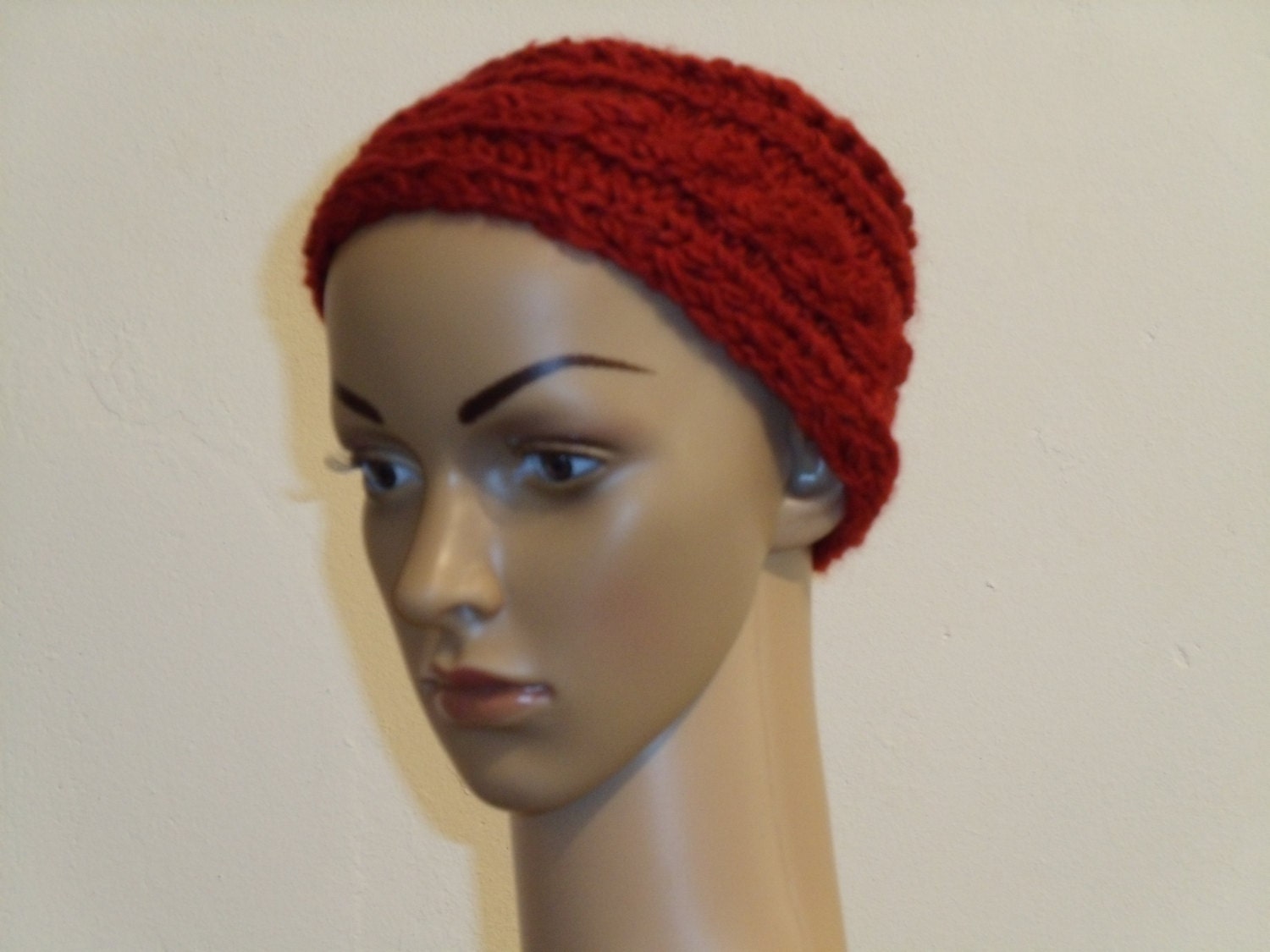Knitted Dark Red Cap With Braid Pattern on the Edge - Etsy UK