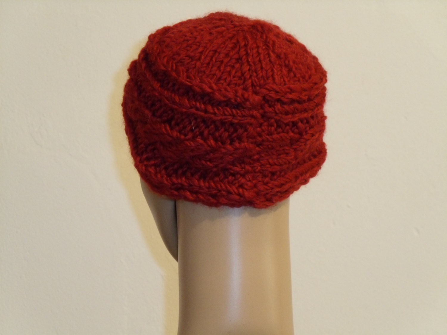 Knitted Dark Red Cap With Braid Pattern on the Edge - Etsy UK