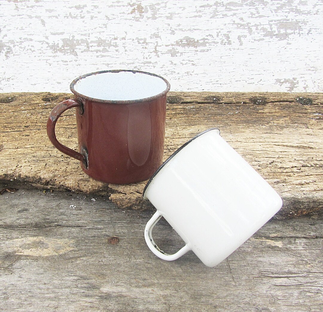 Vintage Enamelled Metal Cups,set of 2,enamel Mug,soviet Vintage ...