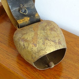 Very Large Antique Cow Bell With Leather Strap Primitive Collectible ...