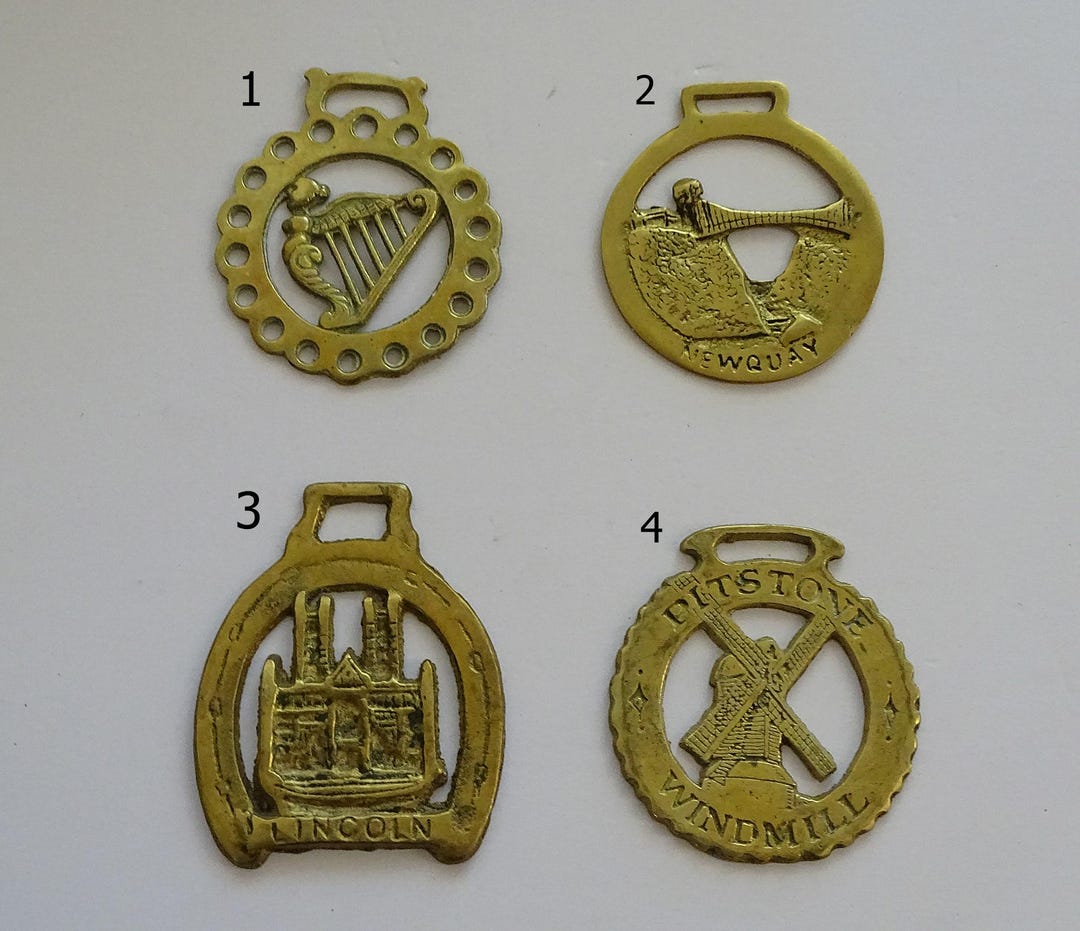 Vintage Brass Horse Harness, Harp Windmill Shape Brass Horse Medallion ...