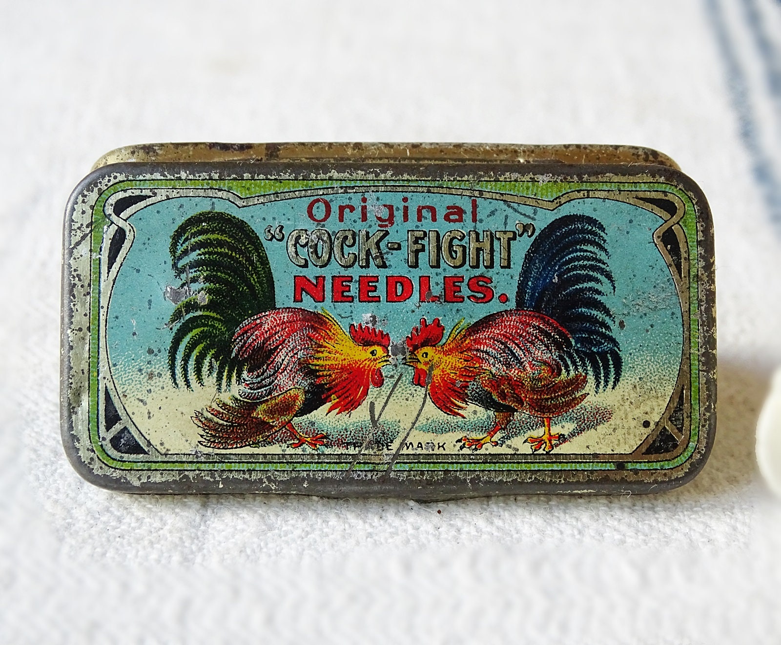 Ultra Rare Vintage Tin Box Original Cock-fight Needles Gramophone ...