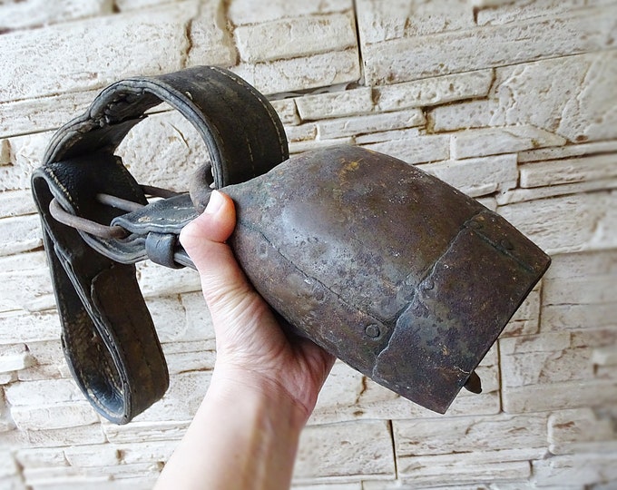 Very Large Antique Cow Bell With Leather Strap Primitive - Etsy