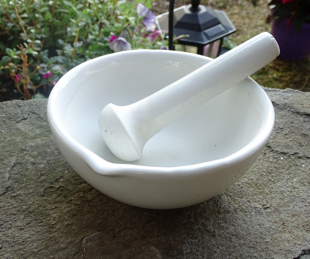 Large Vintage Porcelain Mortar and Pestle, Apotechary Mortar Tool ...