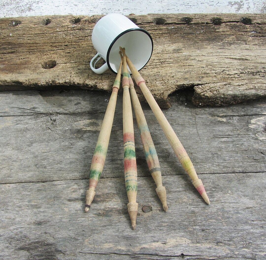 Antique Wooden Spindles,set of 4 Vintage Spindle,old Tools,wool ...