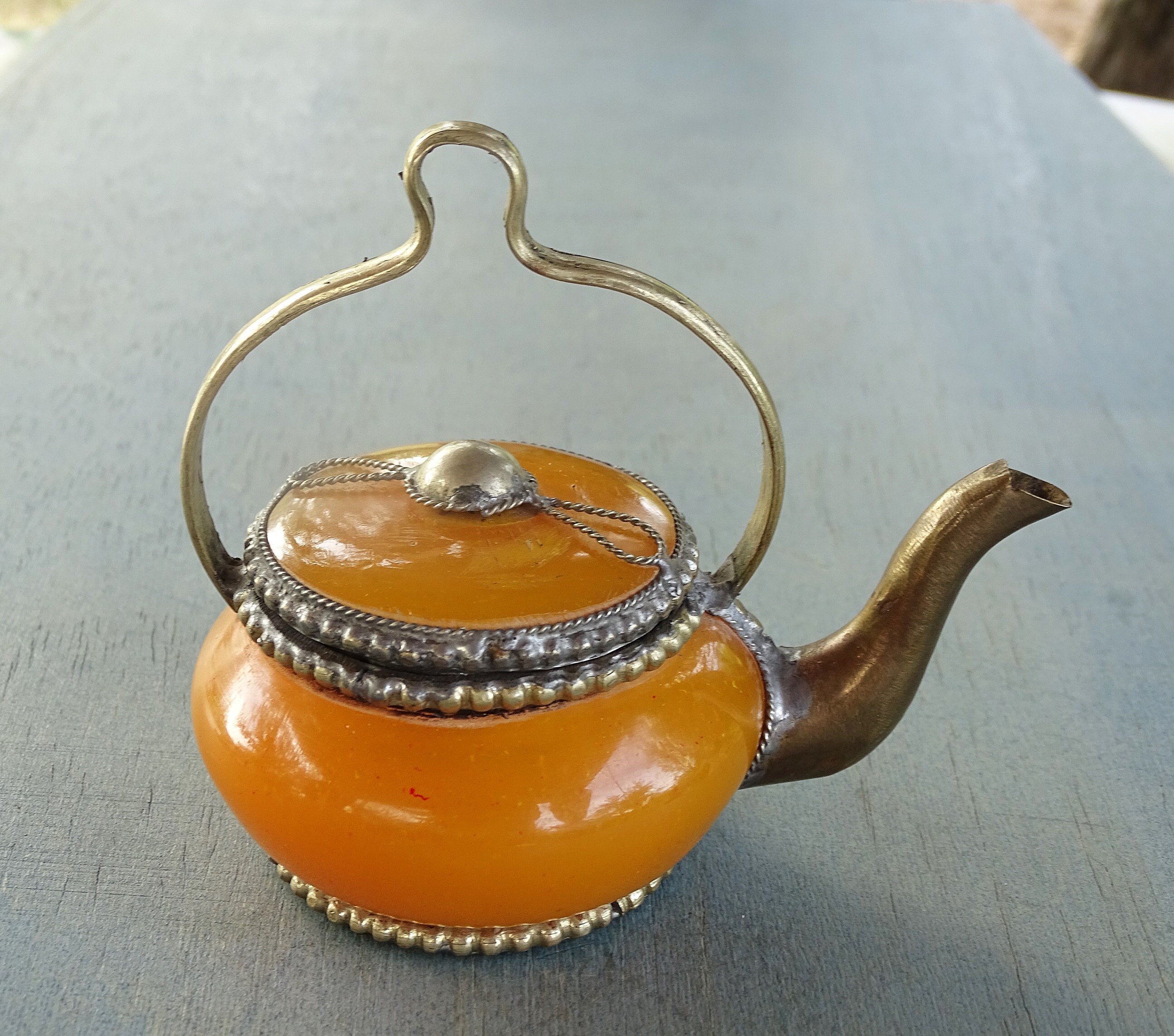 Rare Vintage Small Amber Tea Pot,copper and Amber Kettle,unique ...